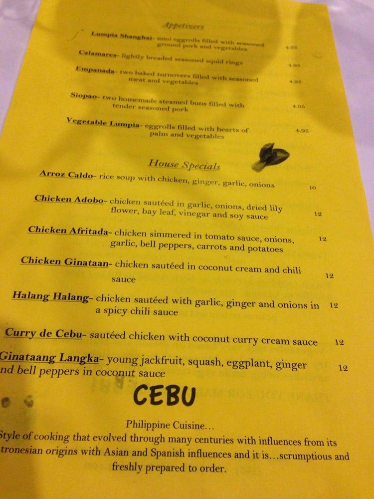 Menu at Cebu Restaurant, Lacey, Martin Way E #4