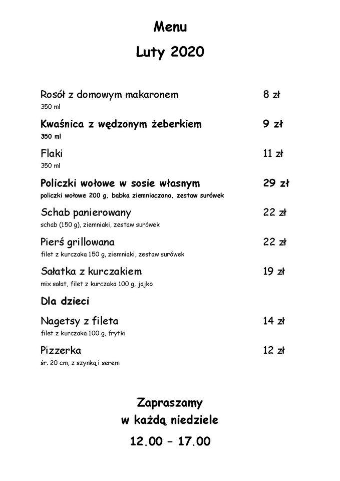 Menu at Panorama Restauracja restaurant, Okuninka