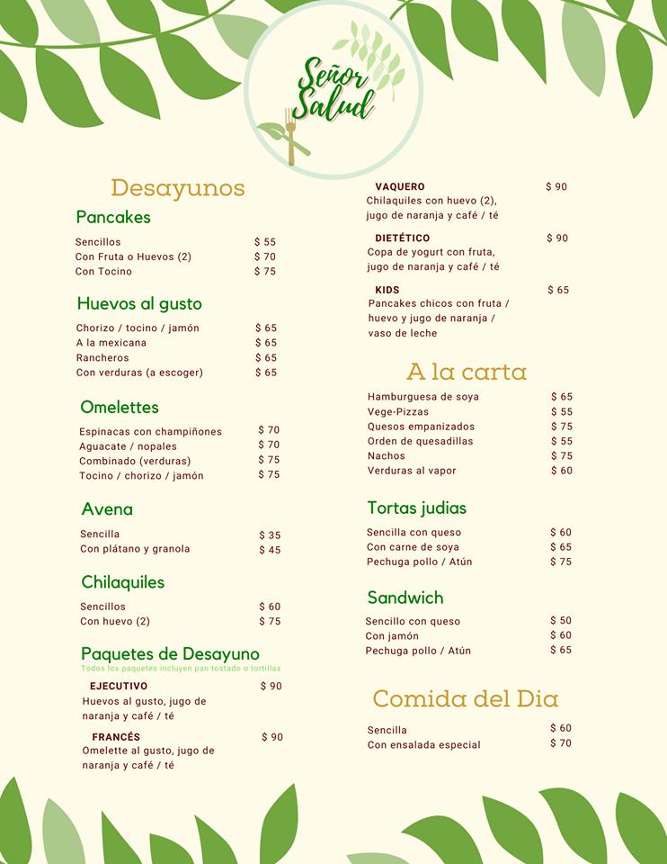 Carta del restaurante Señor Salud, Ensenada