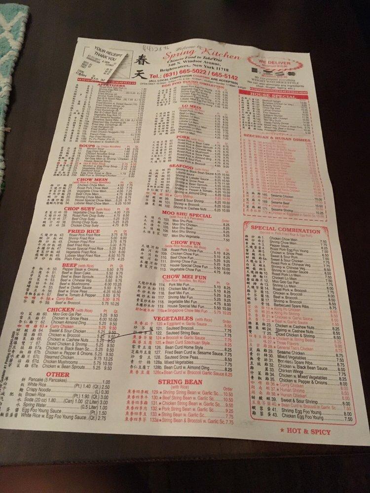 Menu at Spring Kitchen restaurant, Brightwaters