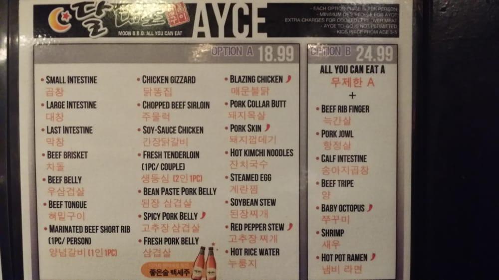 Menu at moon bbq, Gardena