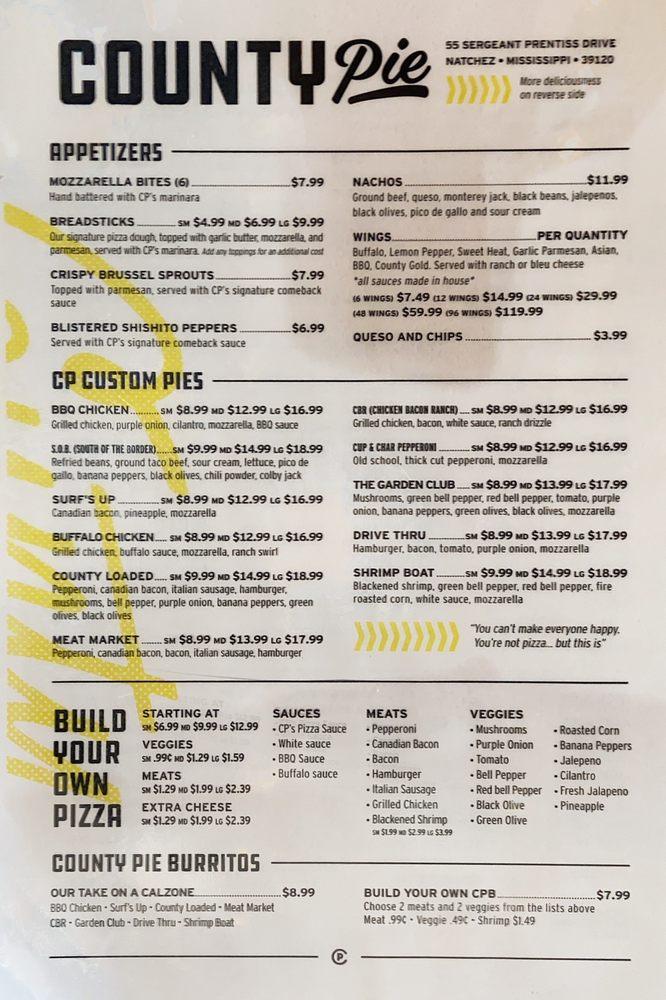 Menu At County Pie Pizzeria Natchez