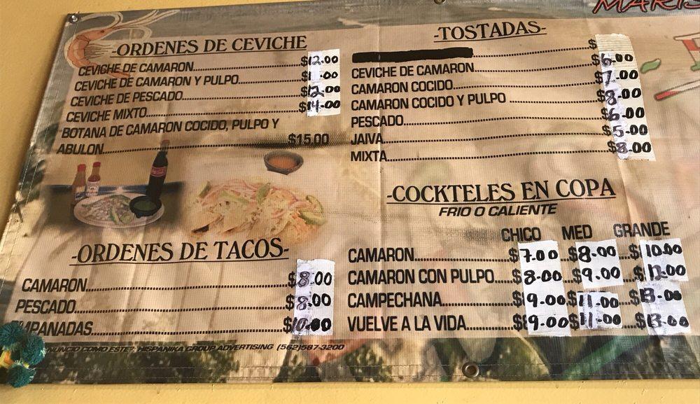 Menu at El Sarape restaurant, Los Angeles, 1st St
