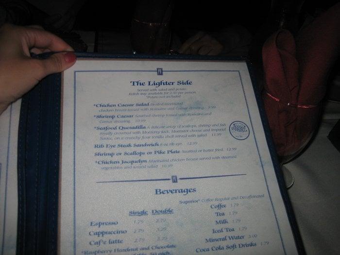 Menu at Pinewood Supper Club, Mosinee