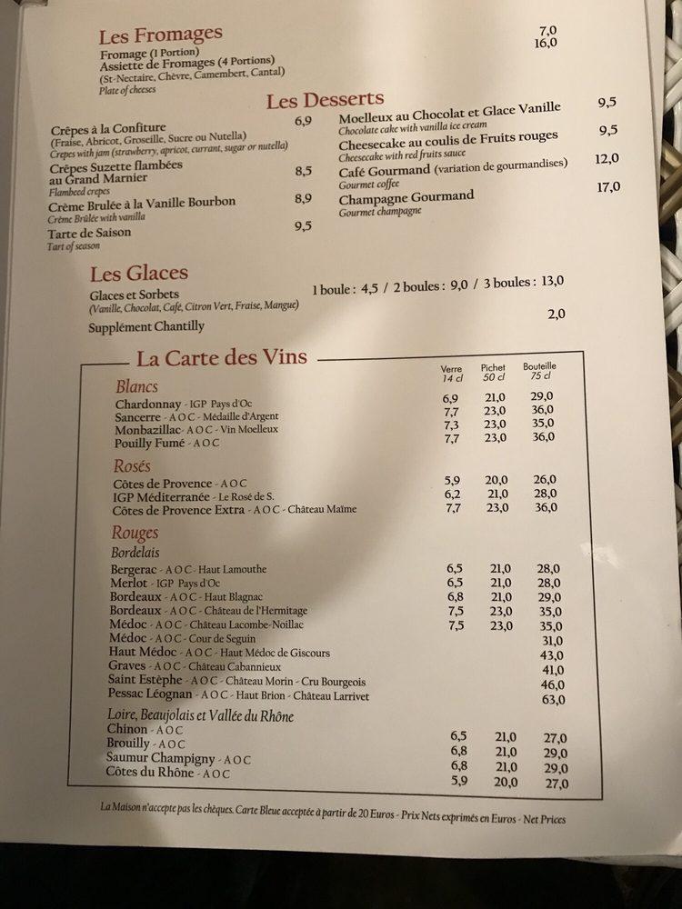 Menu at Restaurant Chez Ribe, Paris