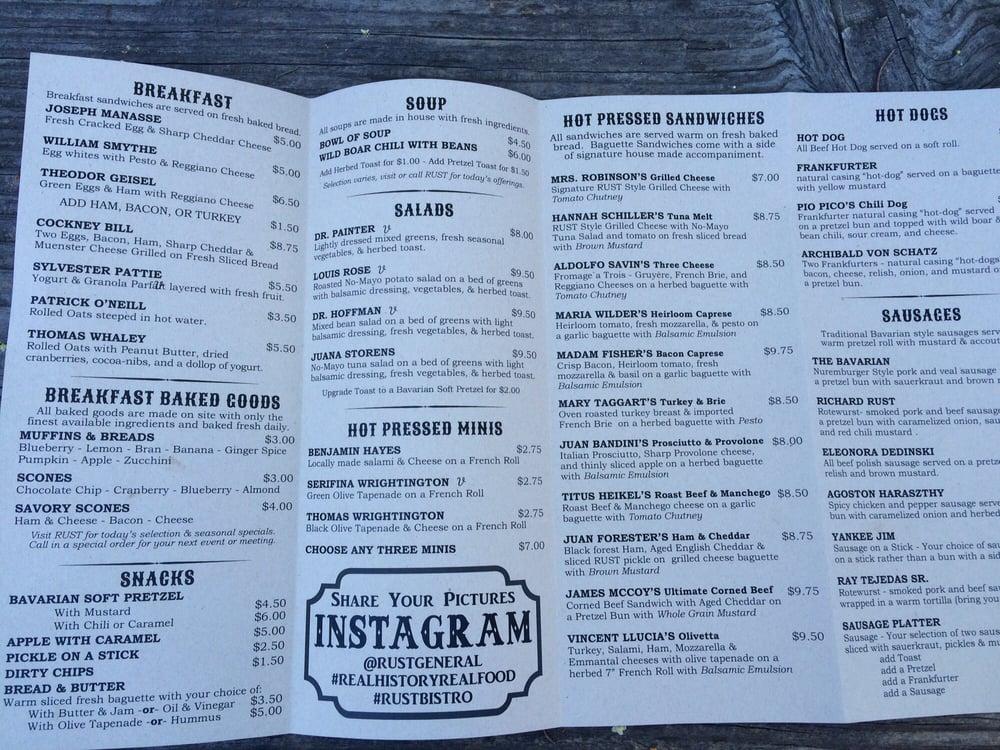 Menu at RUST restaurant, San Diego