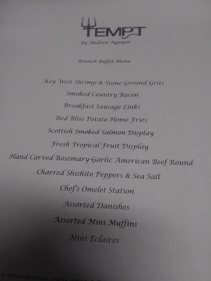Menu at Tempt By Andrew Nguyen restaurant, Key West