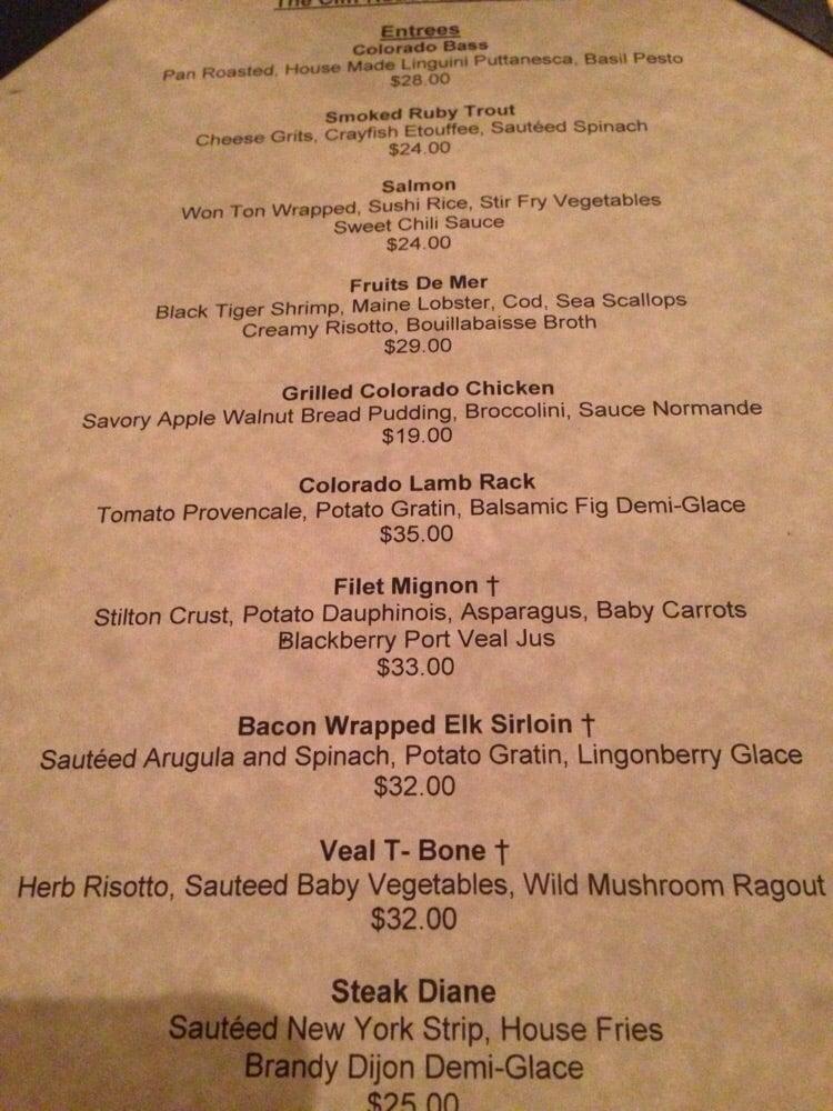 Menu at The Cliff House at Pikes Peak restaurant, Manitou Springs
