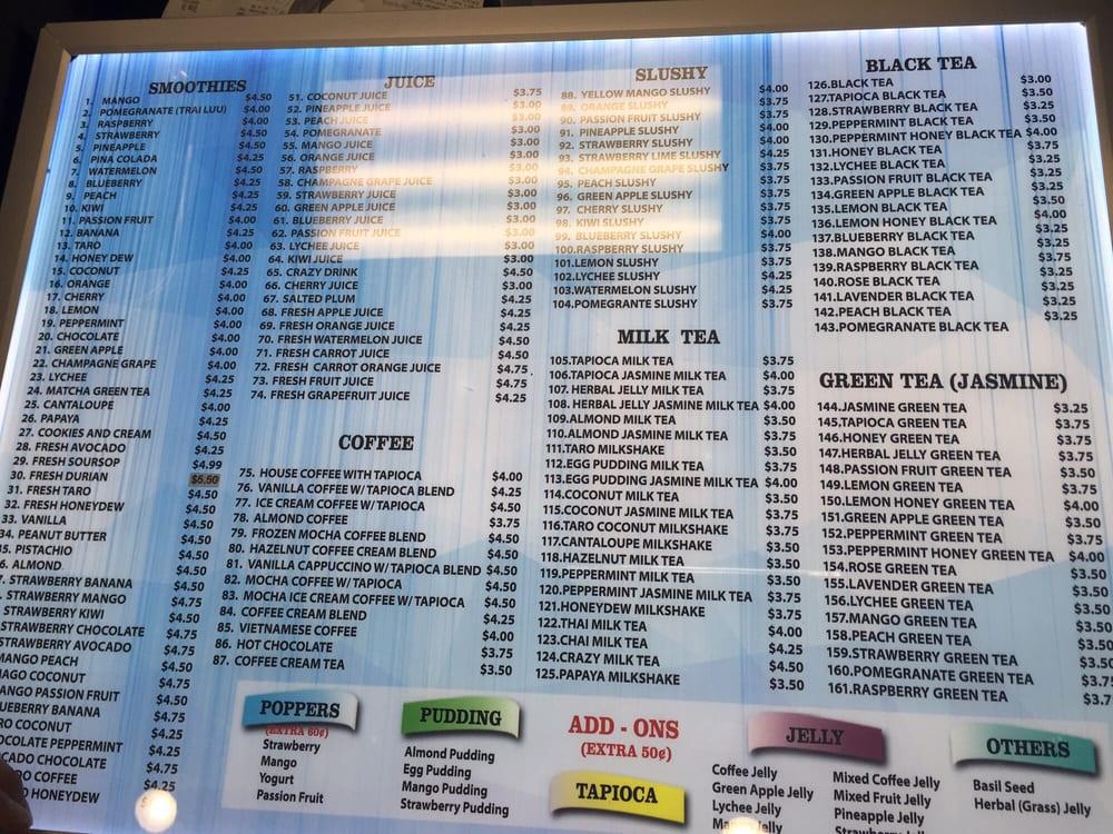 Menu at Boba Tea Lounge pub & bar, Selma