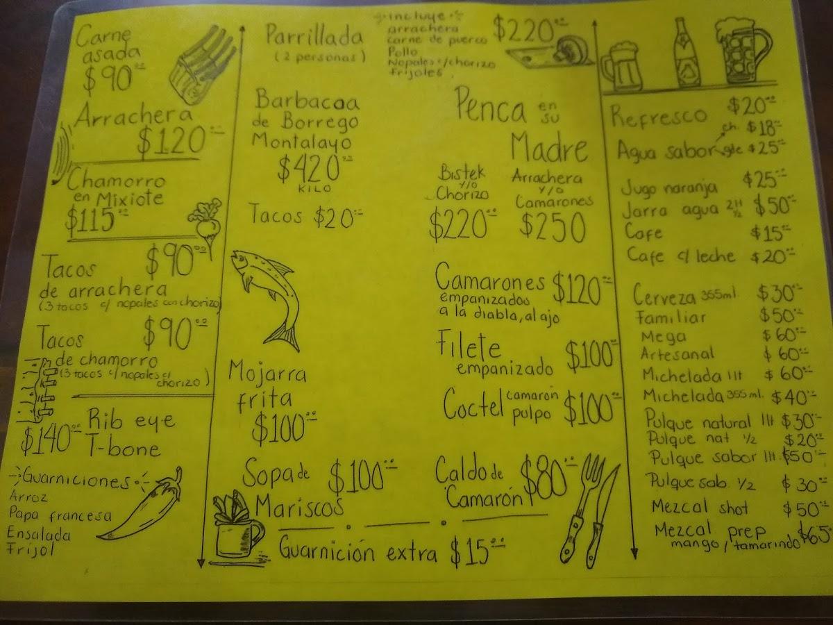 Menu at La Rotonda restaurant, Bernal