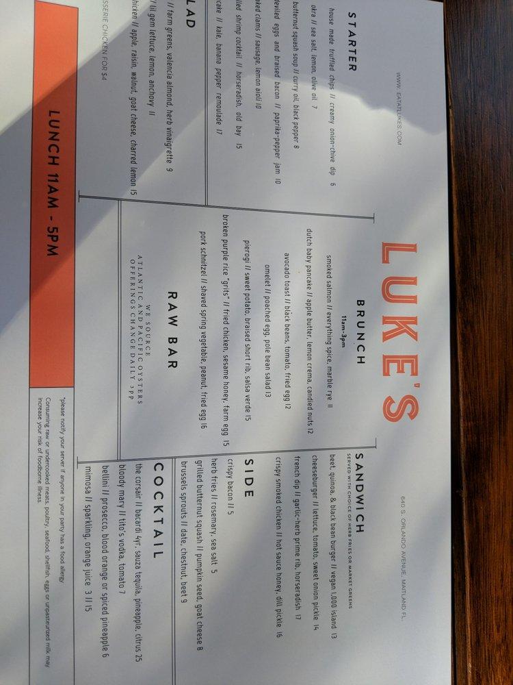 Menu at Luke's Kitchen and Bar, Maitland