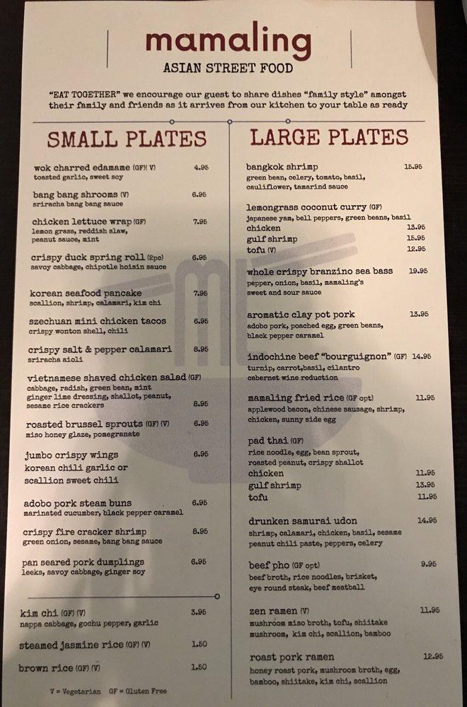Menu at Mamaling Asian Street Food restaurant, Palm Coast