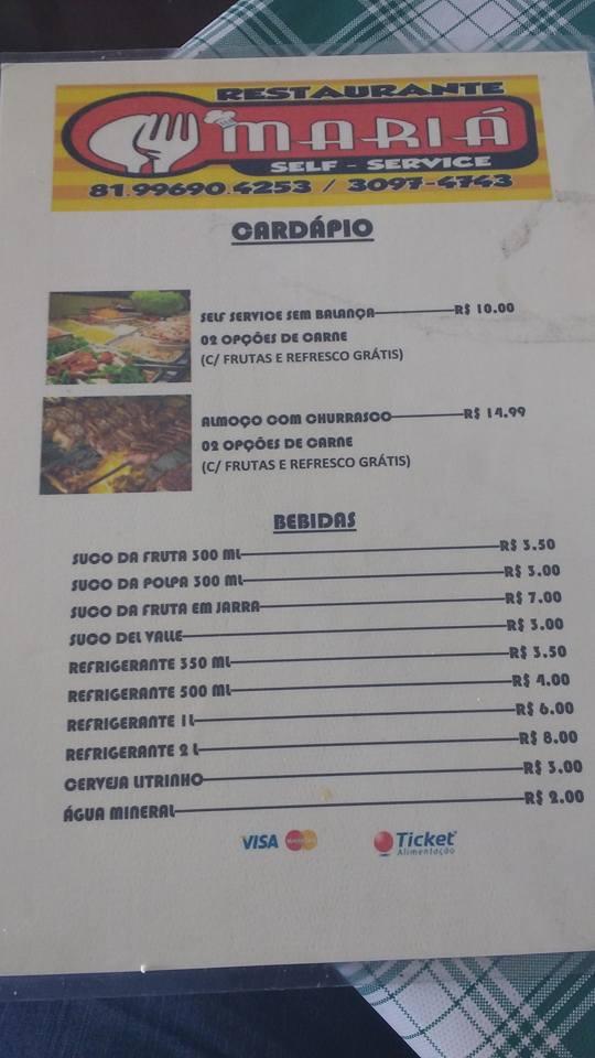 Menu at Maria Cafe, Recife