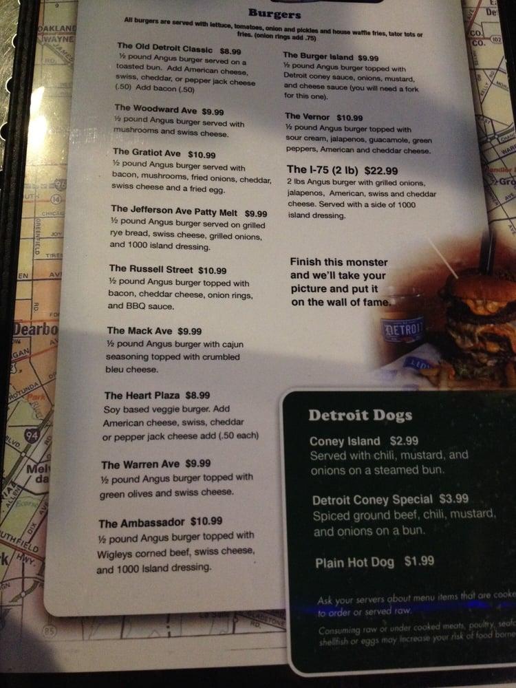 Menu at Old Detroit Burger Bar, Clawson
