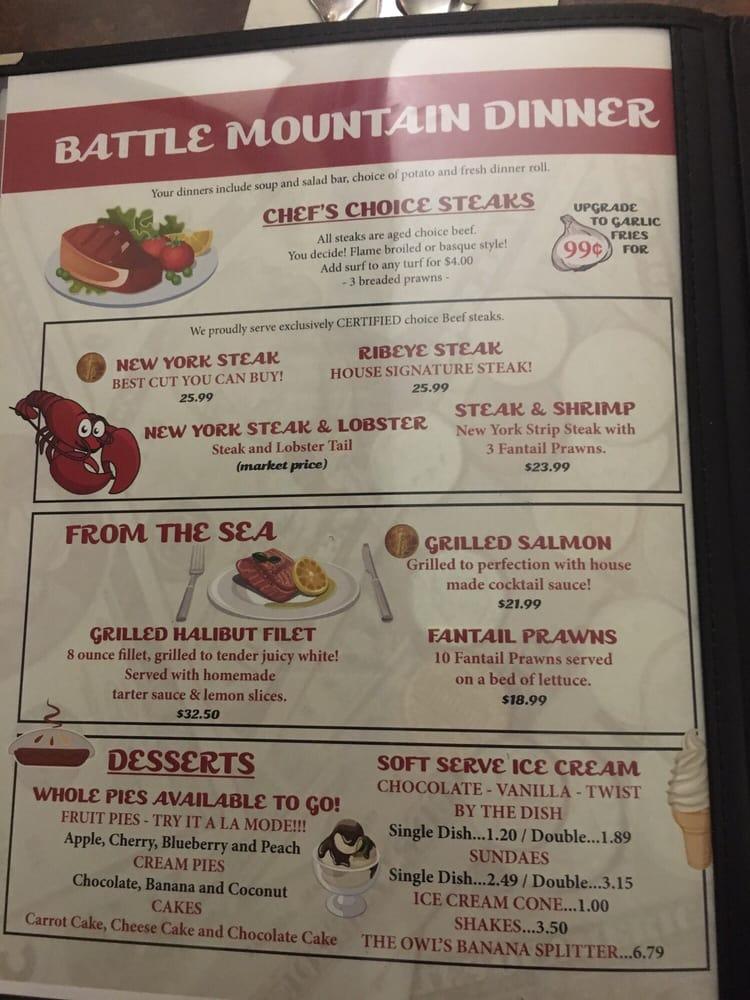 Menu at Owl Club Casino & Restaurant, Battle Mountain