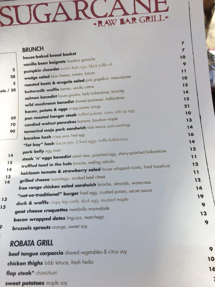 Menu at Sugarcane restaurant, Miami