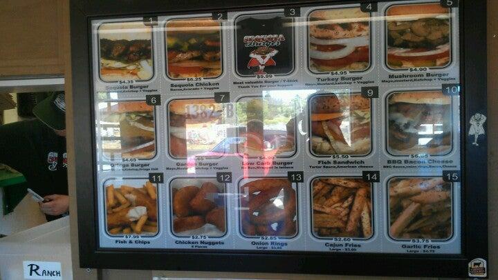 Menu at Sequoia Burger fast food, Sebastopol