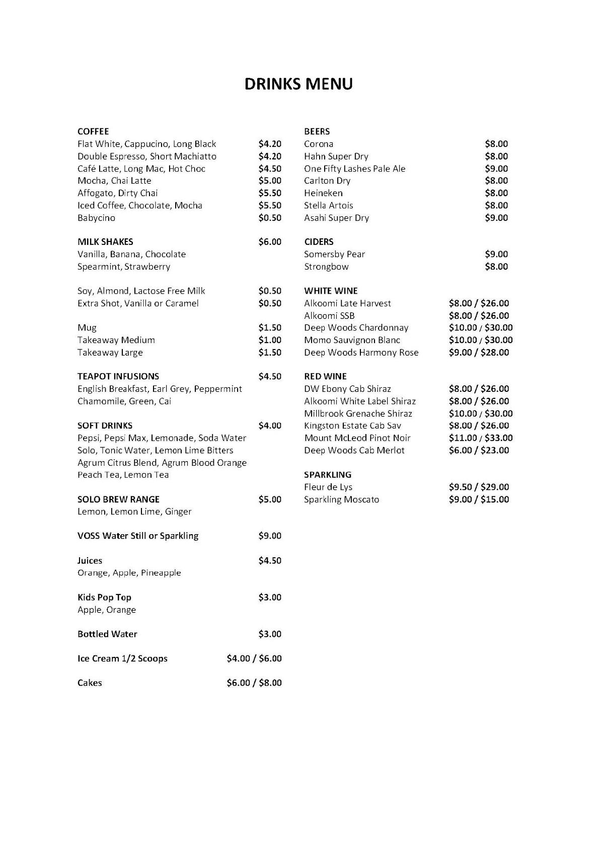 Menu at Strand Lakeside Café cafe, Byford