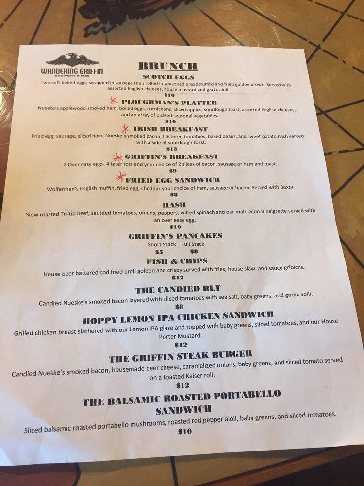 Menu at Wandering Griffin Brewery & Restaurant, Beavercreek
