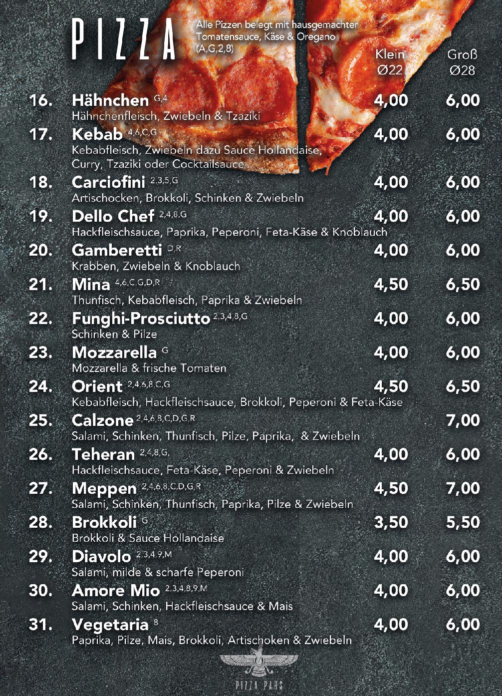 Menu at Pizza Pars, Meppen