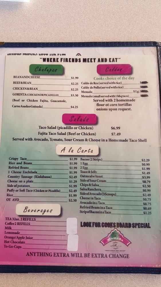 Menu at Cafe Alameda, San Antonio