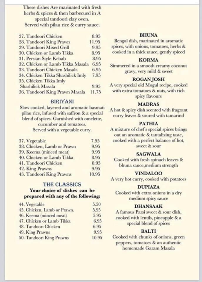 Menu at Castle Tandoori Chirk restaurant, Chirk