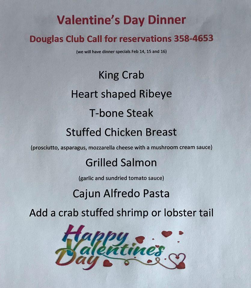 Menu at Douglas Community Club, Douglas