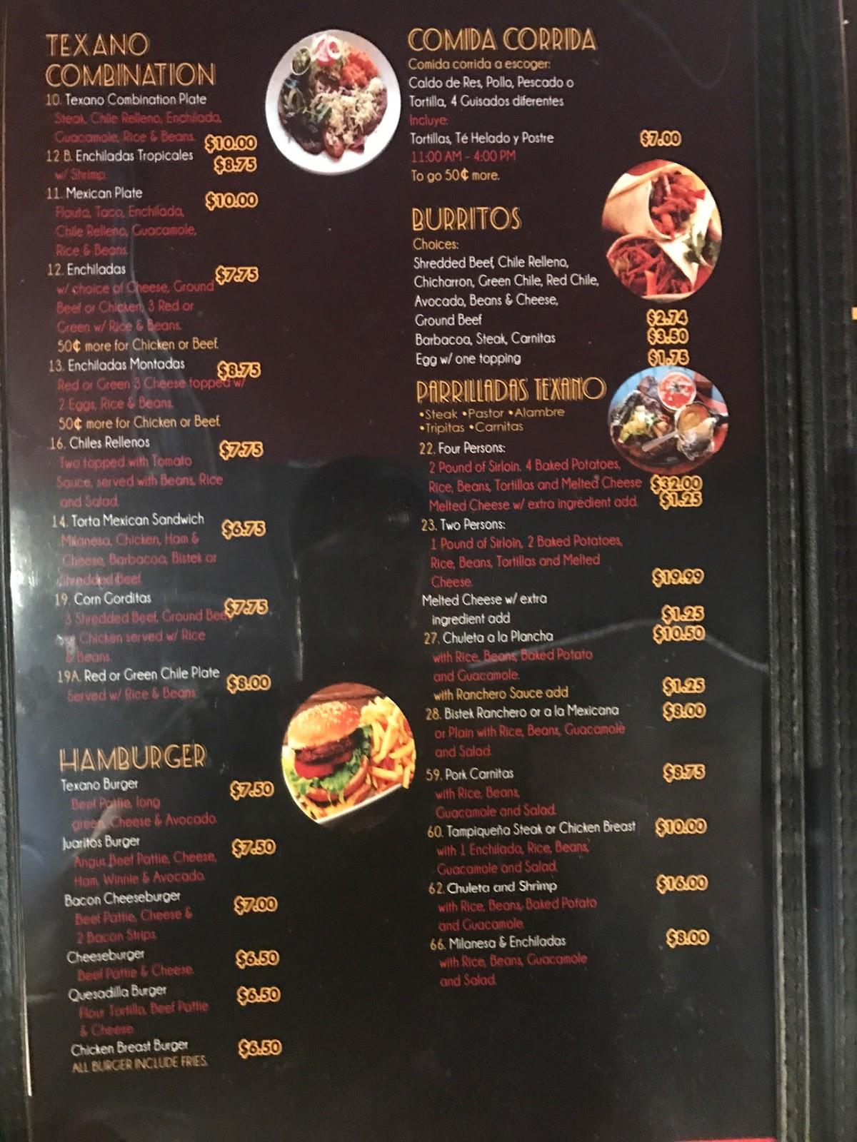 Menu at El Texano Mexican Restaurant 2, El Paso, Pendale Rd