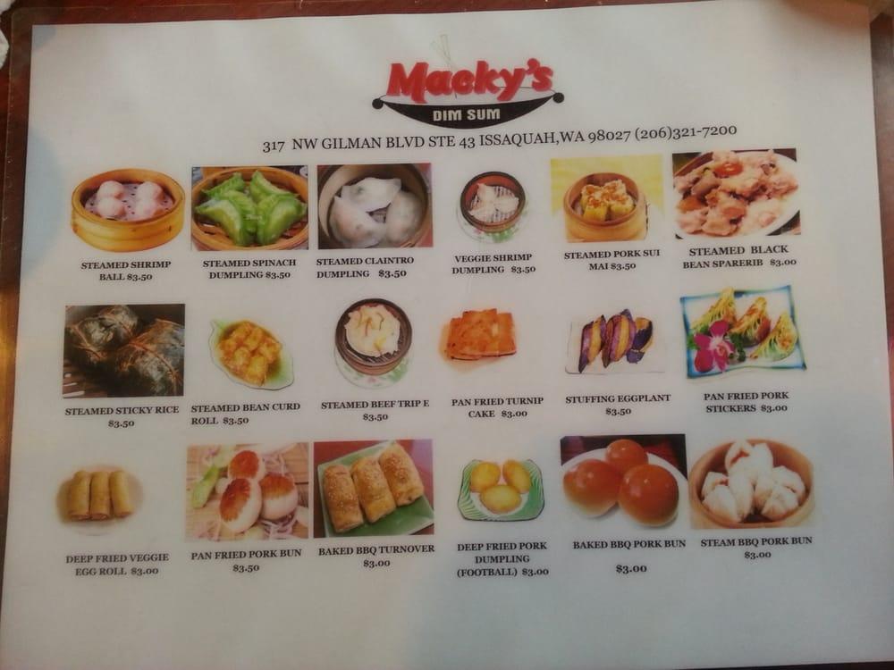 Menu at Macky’s Dim Sum restaurant, Issaquah, 28 E Sunset Way