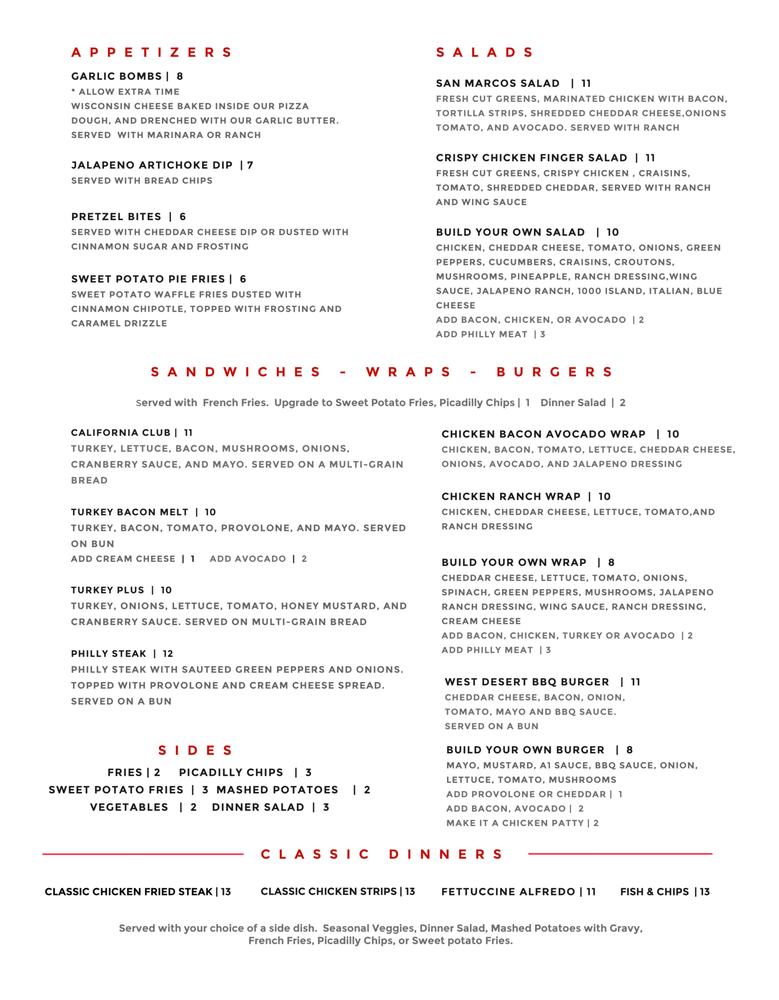 Menu at Red Rabbit Grill pizzeria, Delta