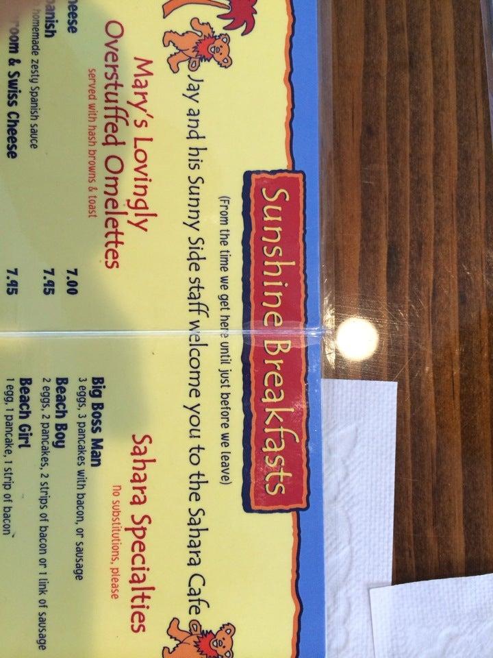Menu at Sahara Cafe, Ocean City