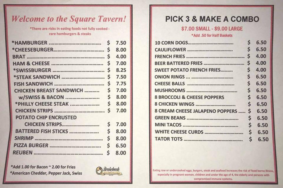 Menu at Square Tavern pub & bar, Baraboo