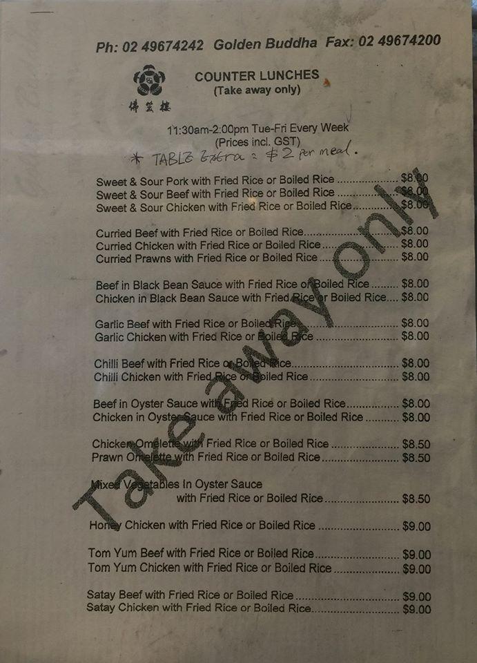 Menu at The Golden Buddha Restaurant, Georgetown