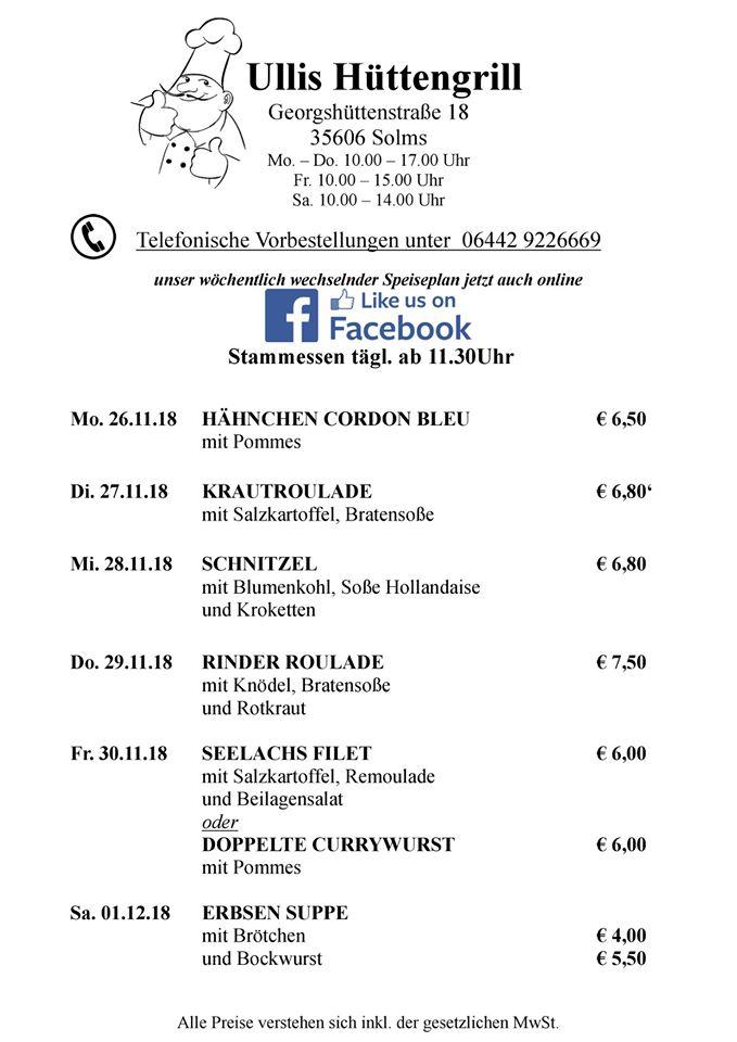 Speisekarte von Ullis Hüttengrill pub & Bar, Solms