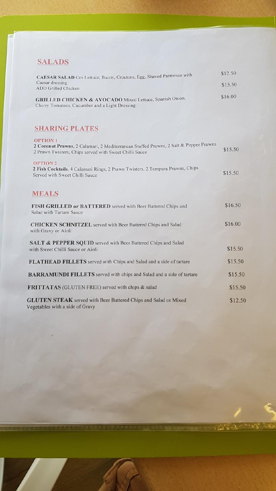 Menu at Watagans Takeaway cafe, Cooranbong