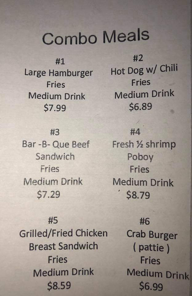 Menu at A-Bear's Diner restaurant, New Iberia