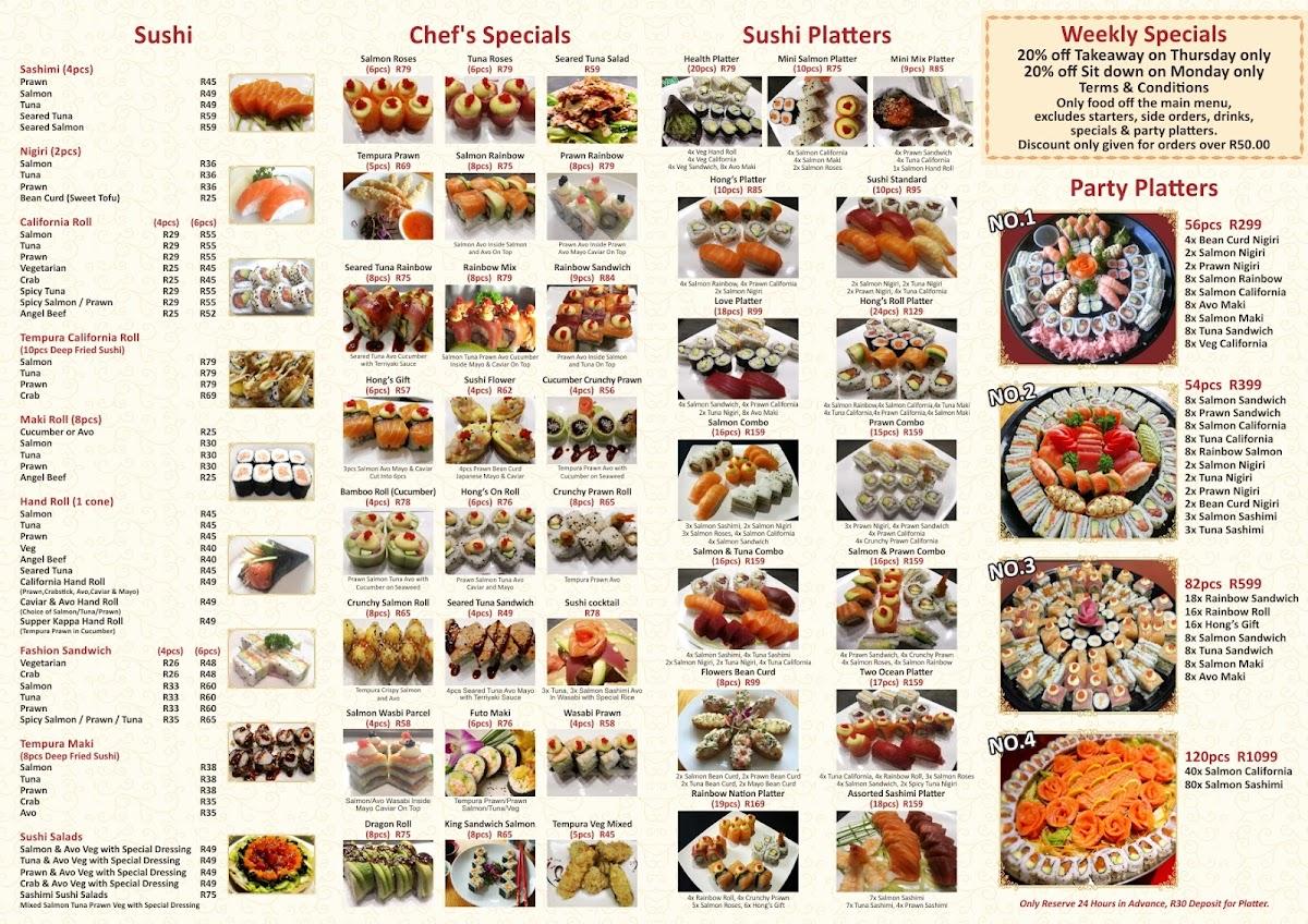 Menu at Hong Japanese Restaurant, Cape Town