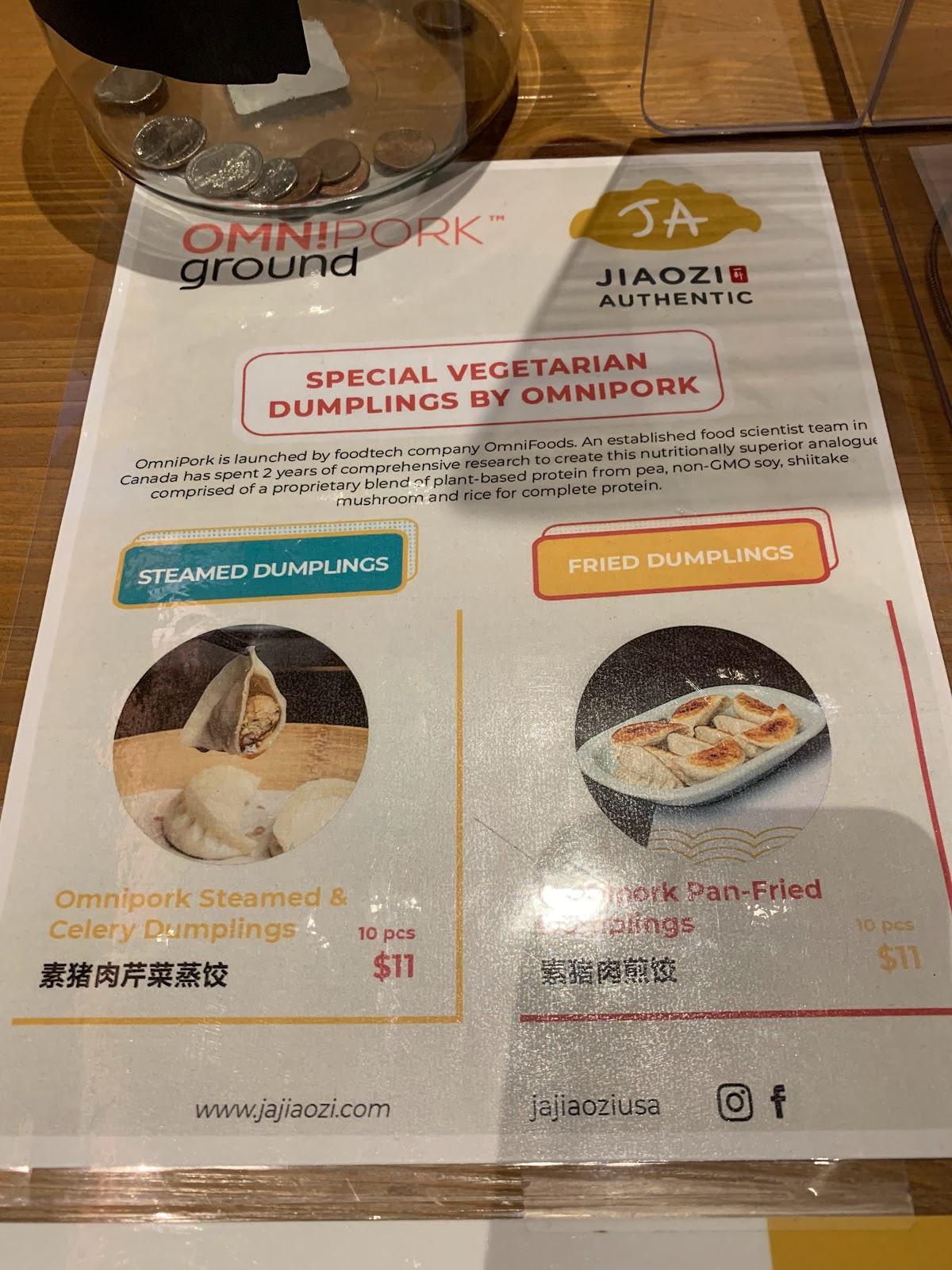 Menu at JA Jiaozi Authentic Dumplings restaurant, Irvine
