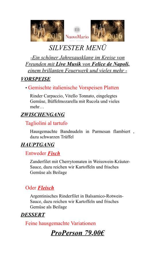 Speisekarte von Nuovo Mario Grunewald restaurant, Berlin, Reichenhaller ...