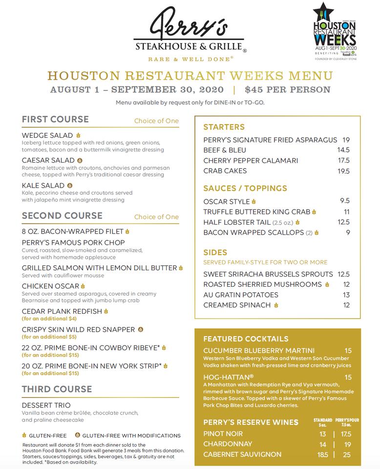 Menu at Perry's Steakhouse & Grille, Houston, W Gray St