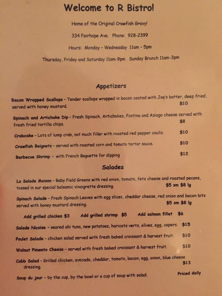 Menu at R Bistro & Pastry restaurant, Fairhope