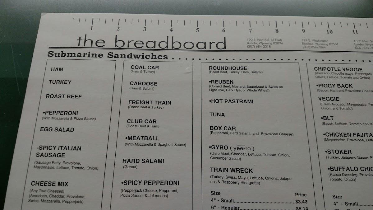 Menu at The Breadboard restaurant, Buffalo