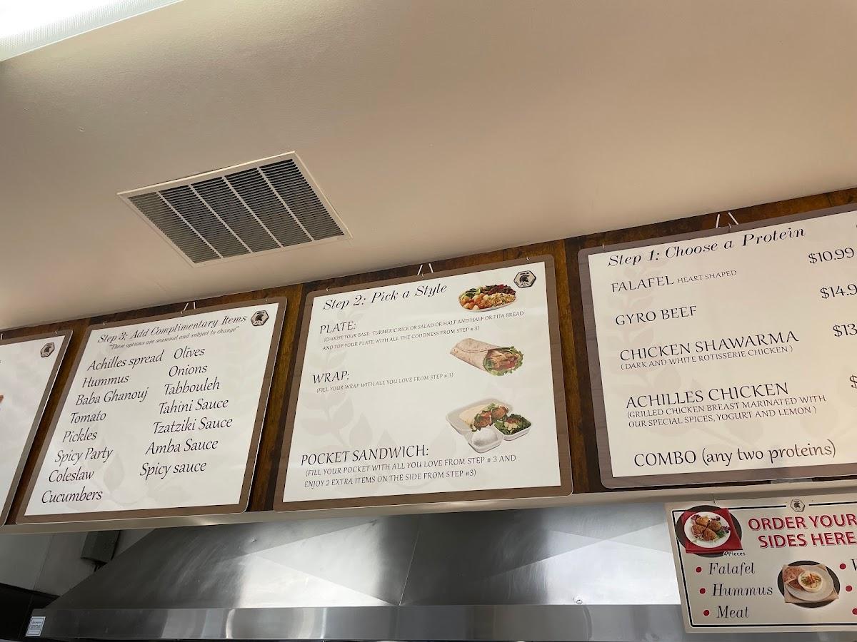 Menu at Achilles restaurant, Santa Clara