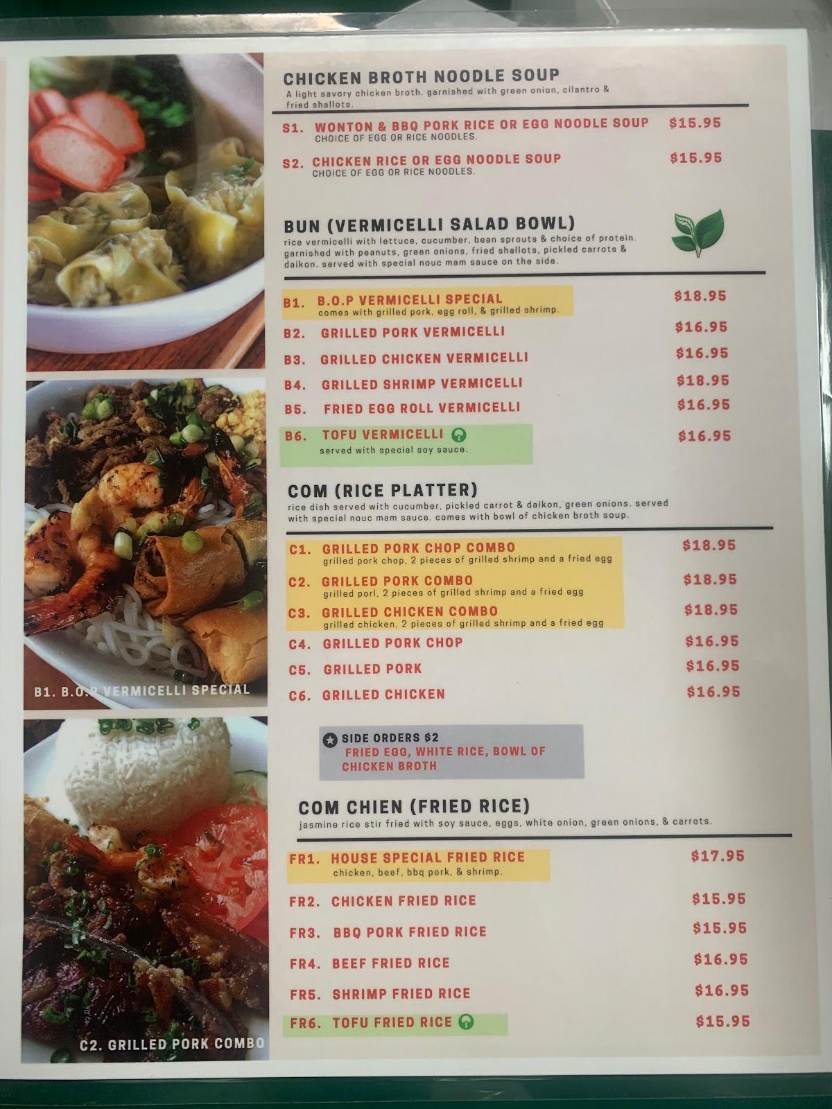 Bowl Of Pho Menu