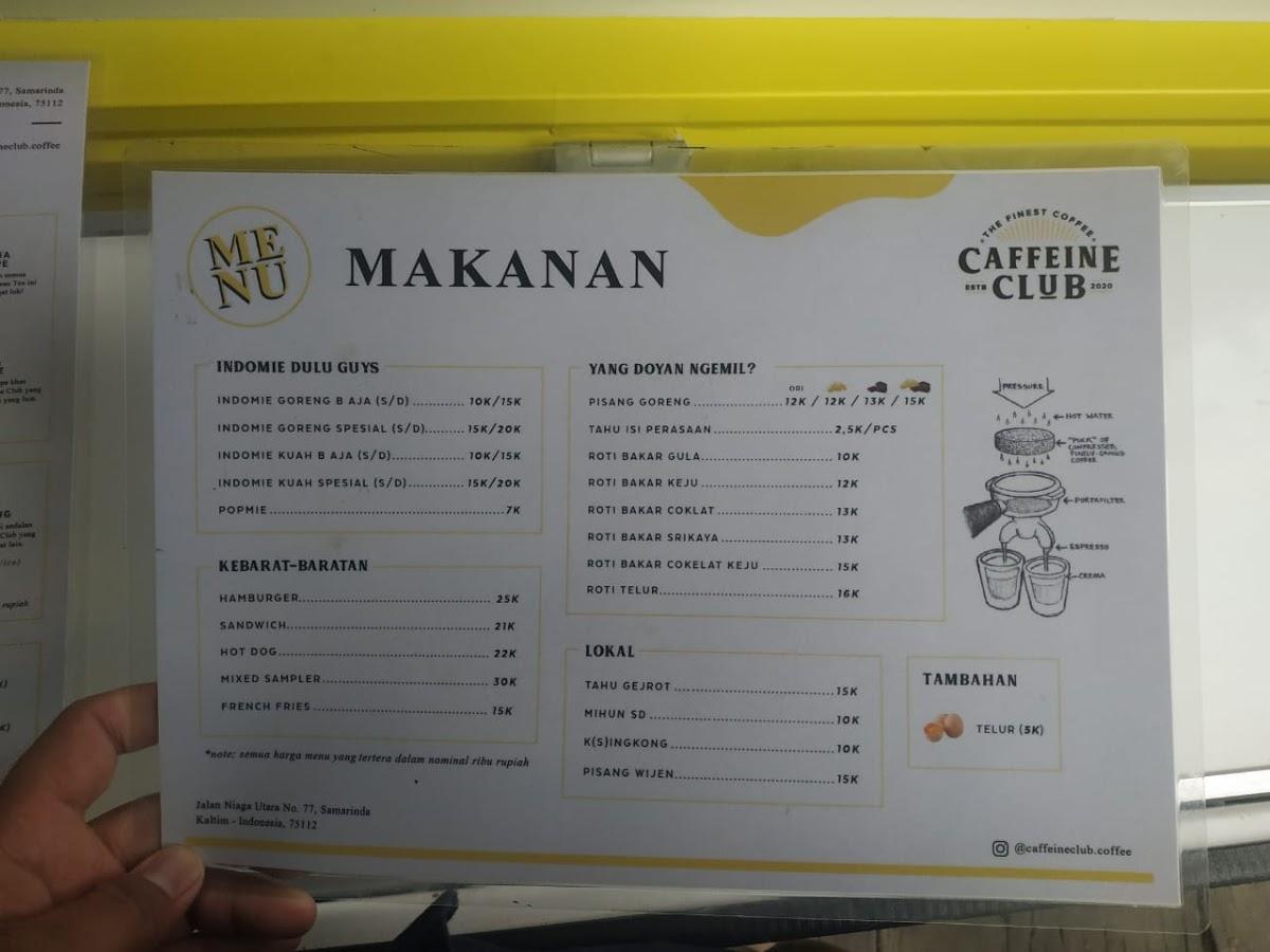 Menu at Caffeine Club Coffee, Samarinda