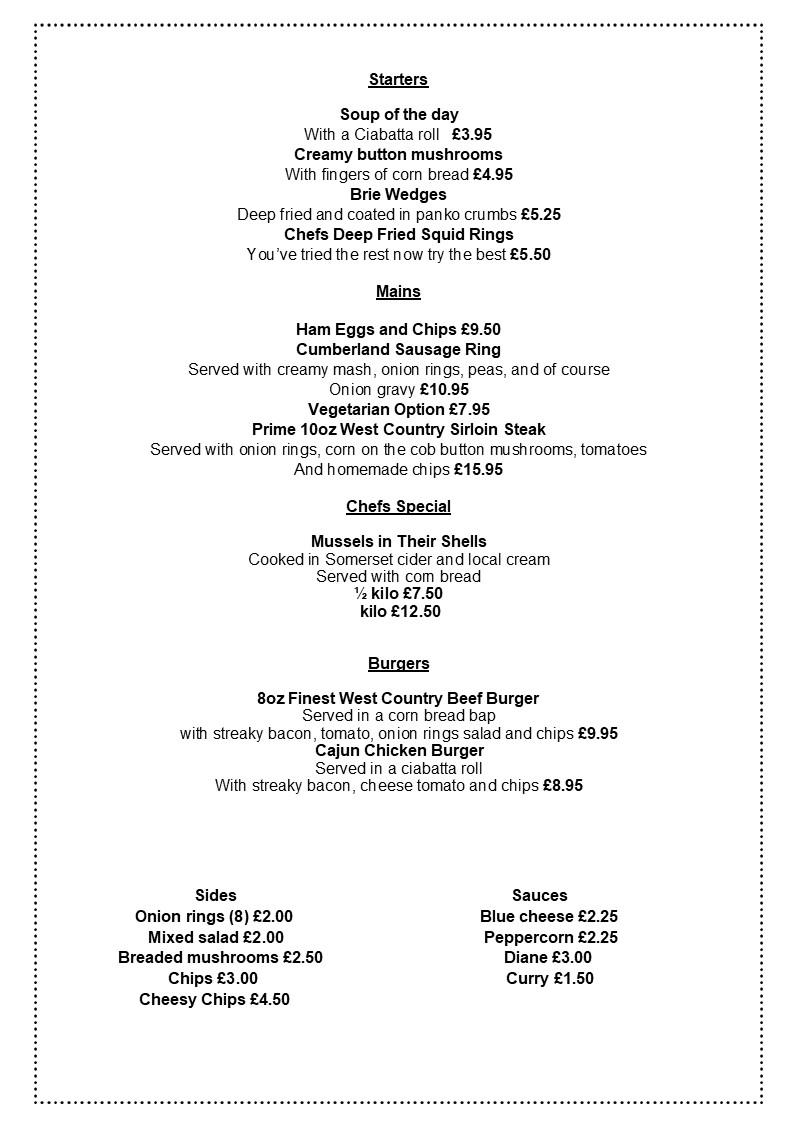 Menu at The Well Inn pub & bar, Shepton Mallet