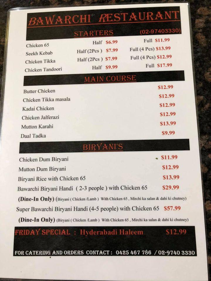 Menu at Bawarchi The Chef Multi Cuisine Restaurant, Lakemba