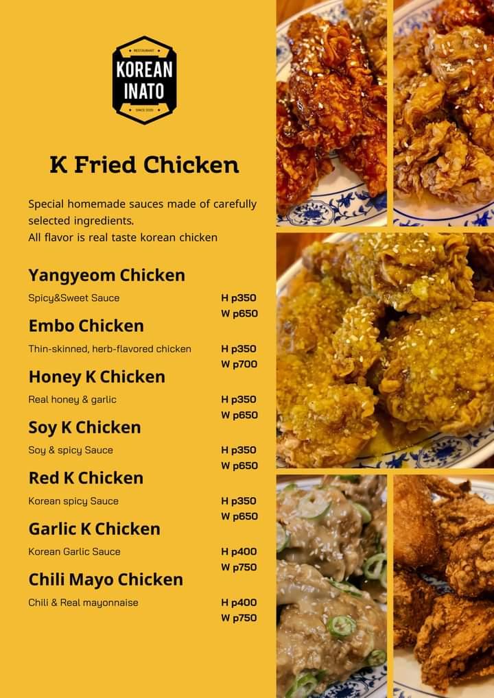 Menu at Korean inato diner restaurant, Davao City