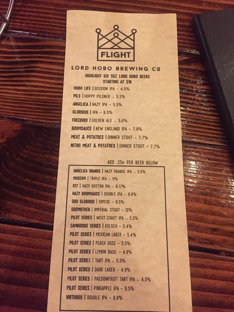 Menu at Lord Hobo Brewing Company restaurant, Woburn