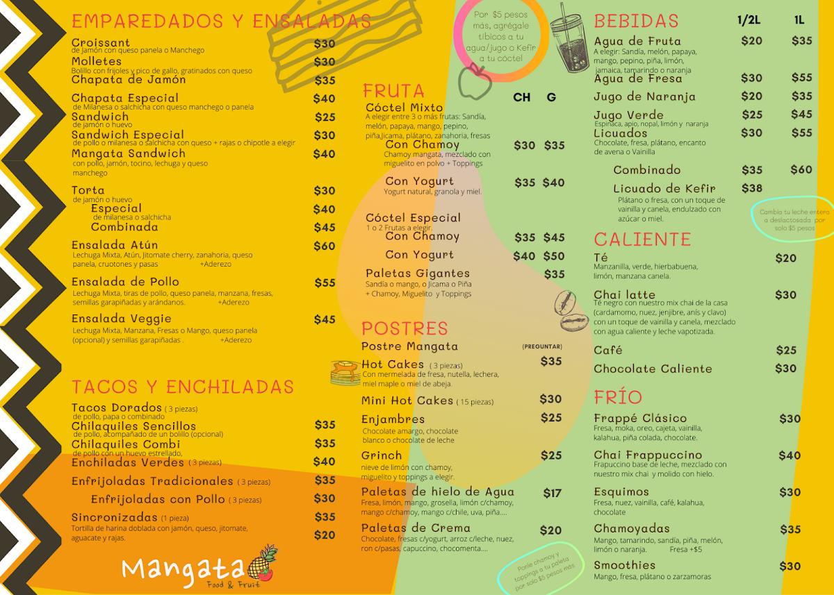 Menu at Mangata Food & Fruit cafeteria, Mexico